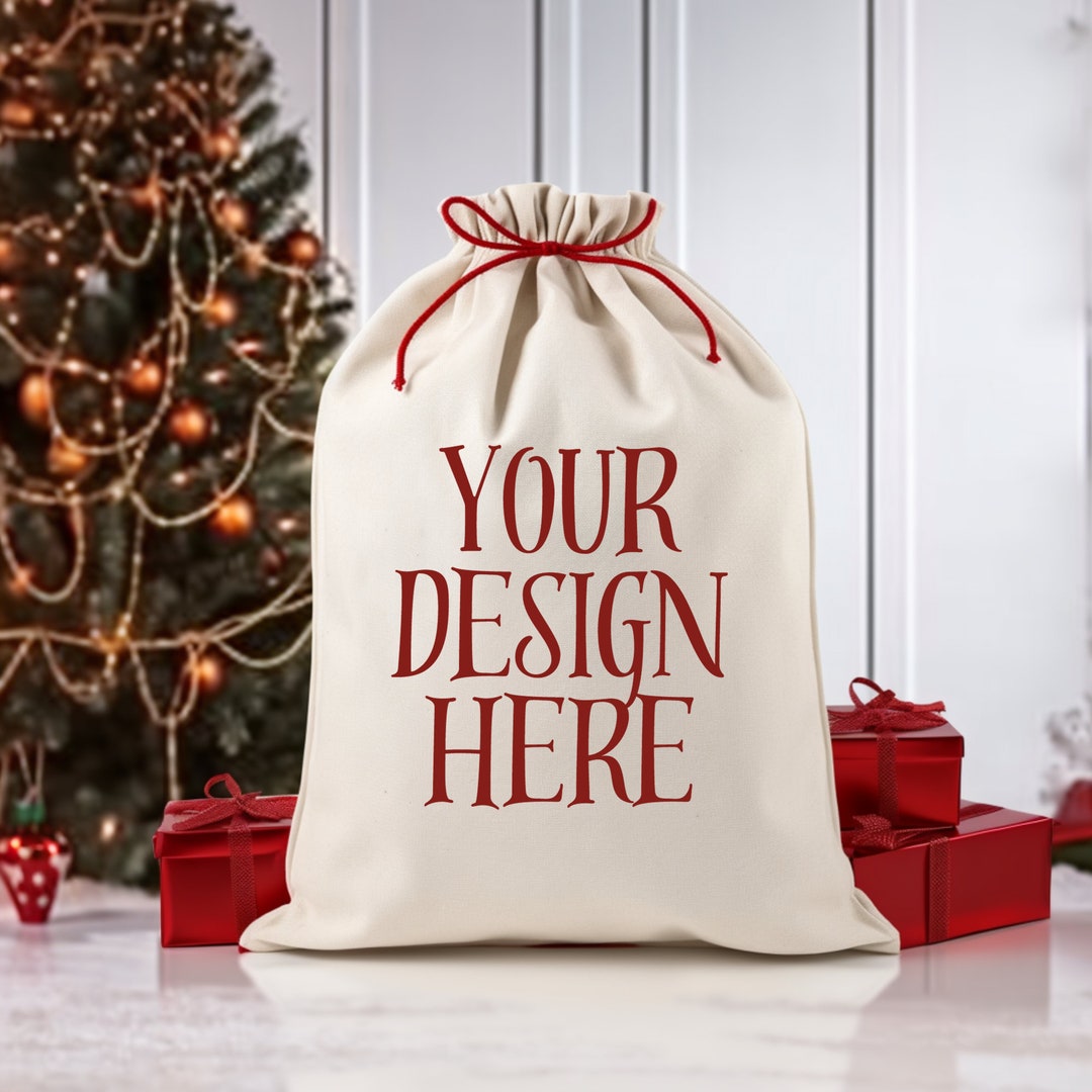 Santa Sack Mockup Christmas Canvas Bag, Santa Drawstring Bag, Santa Bag ...