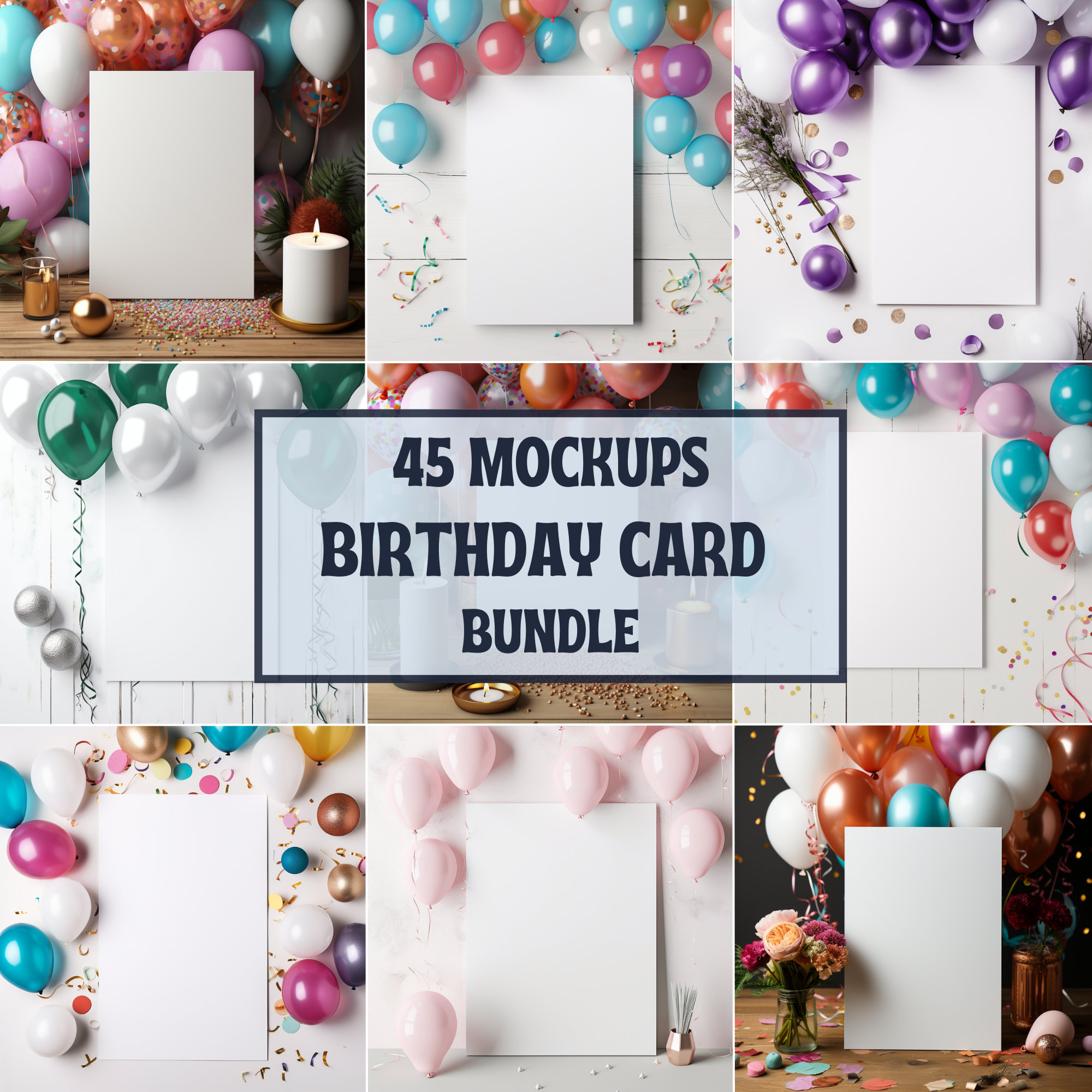 45 Birthday Card Mockup Bundle 5x7, Pastel Birthday 5x7 Mock Up, Party ...