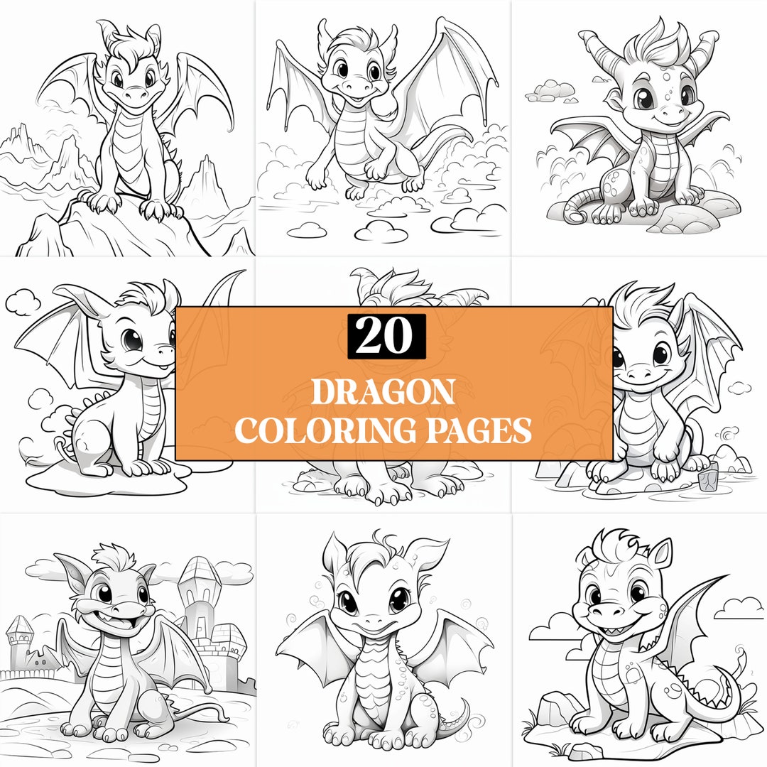 20 Dragon Coloring Pages Cute Dragon Coloring Book Kids - Etsy