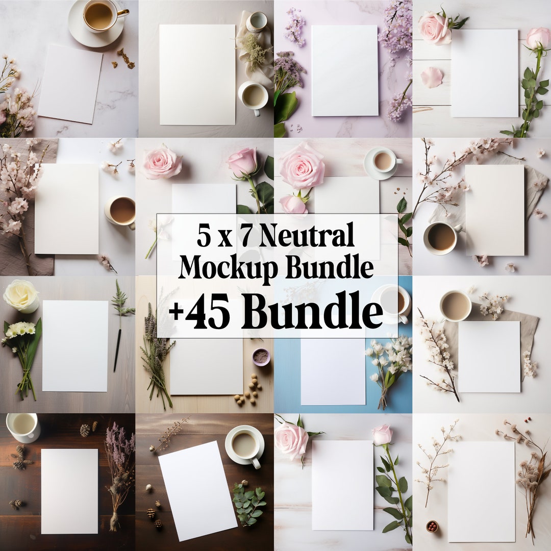 45 Neutral Card Mock up Bundle 5x7, Neutral Tone 5x7 Mock Up, 5x7 ...