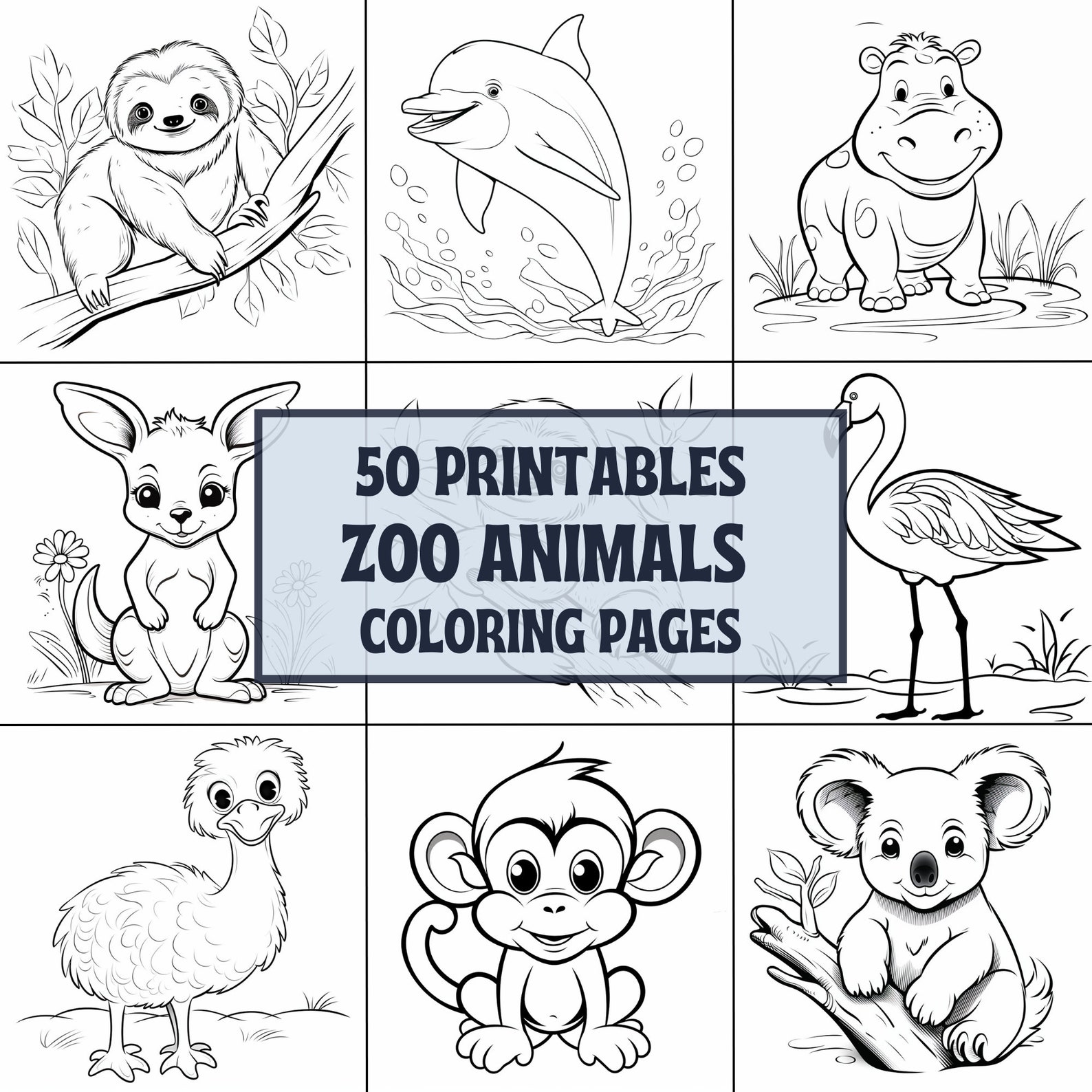 50 Cute Zoo Animal Coloring Pages Kids Coloring Printable - Etsy Canada