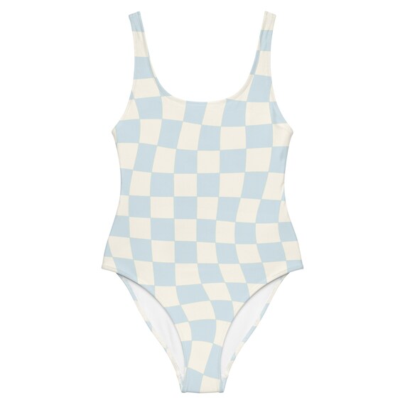 Pastel Blue White Checkerboard One-piece Swimsuit Rave - Etsy