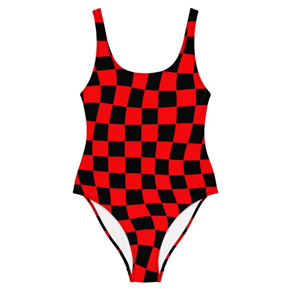 Bright Red Black Checkerboard One-piece Swimsuit Rave - Etsy