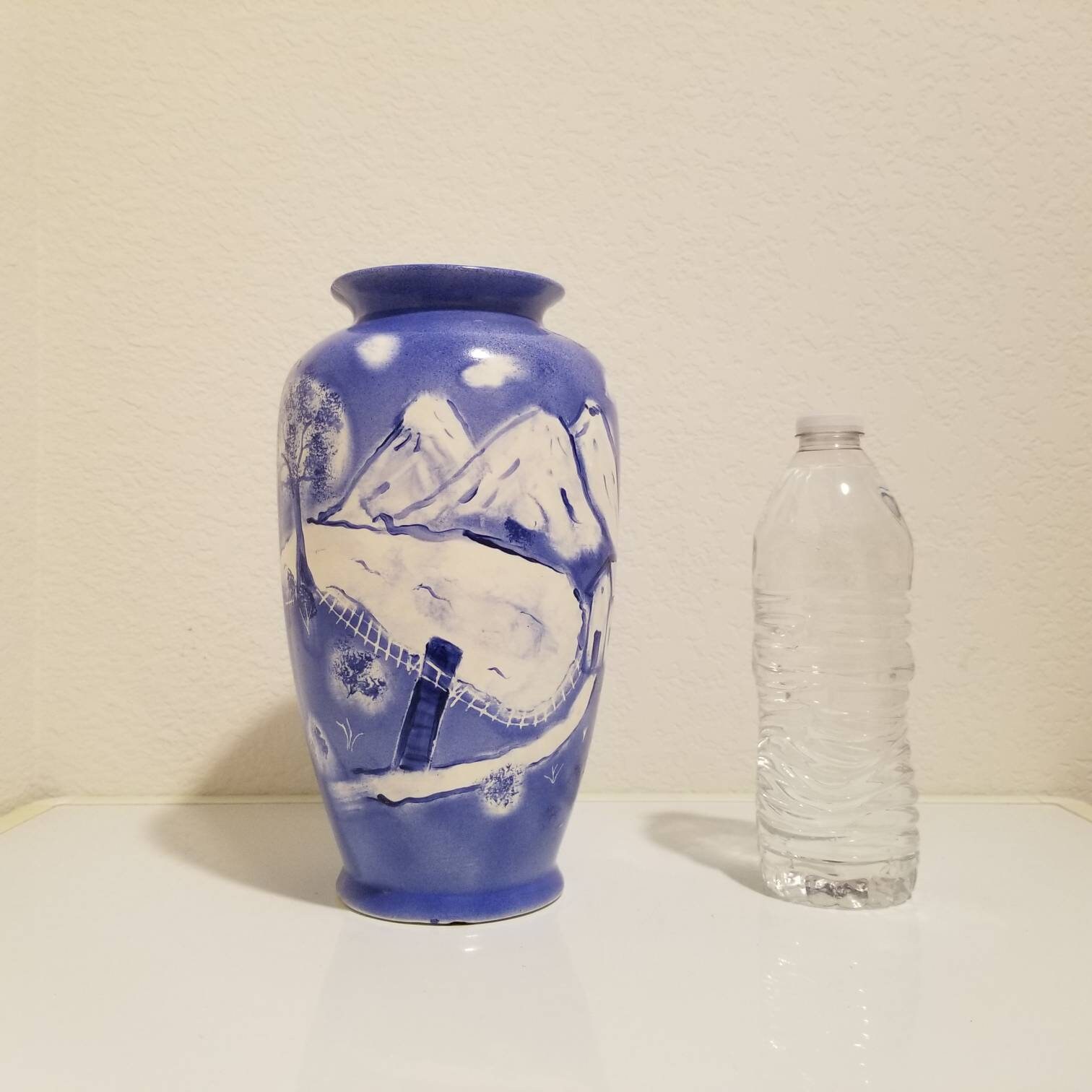 Hand Painted Ceramic Blue Vase Bird Vase, Snow White Mountain Blue Vase ...