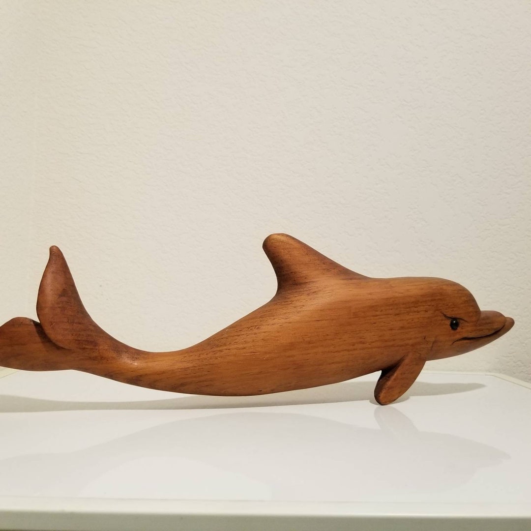 Hand Carved Wood Dolphin Nautica Art Wooden Dolphin Sculpture - Etsy