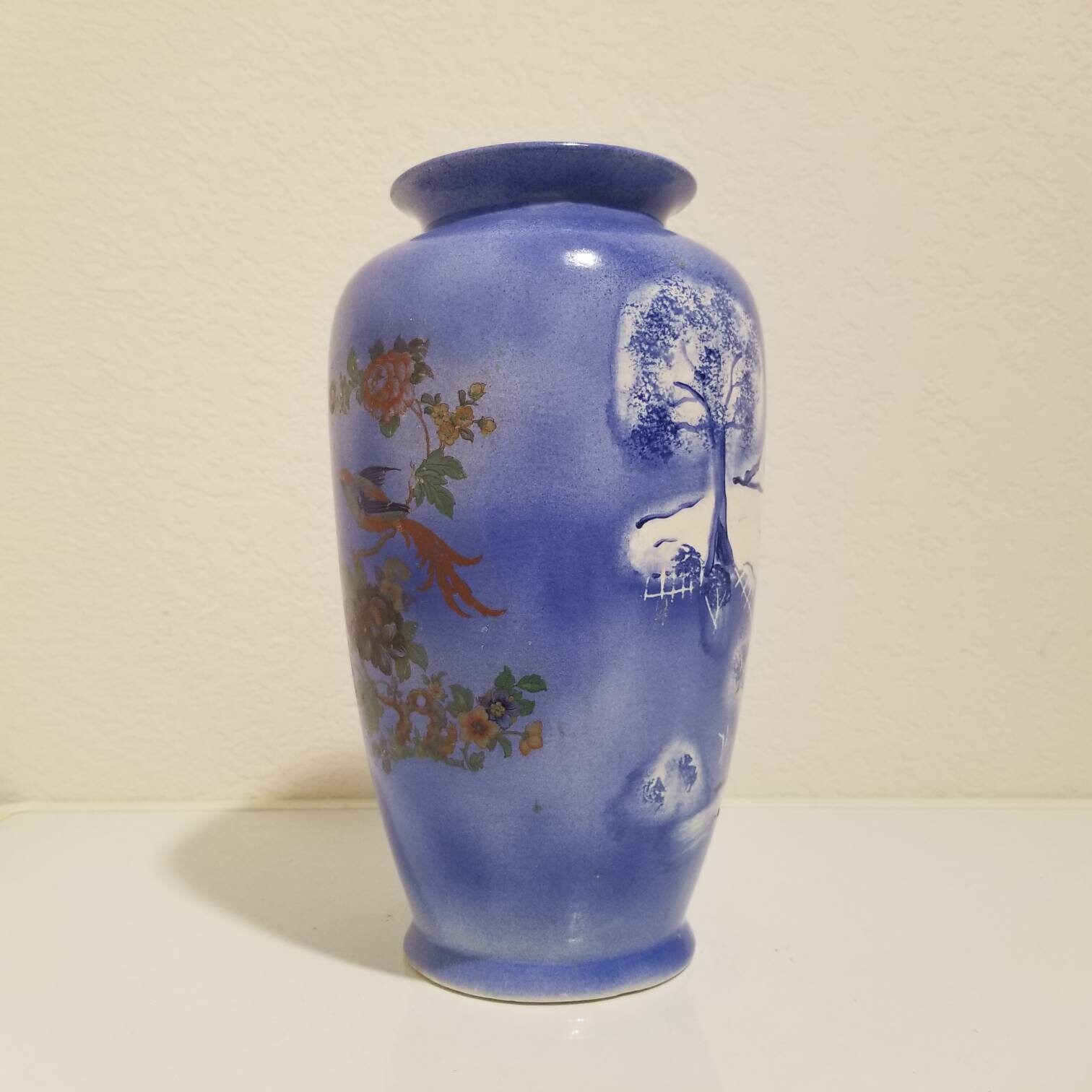 Hand Painted Ceramic Blue Vase Bird Vase, Snow White Mountain Blue Vase ...