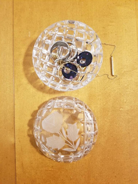 Crystal Trinket box, Round Trinket Box, Clear Pressed… - Gem