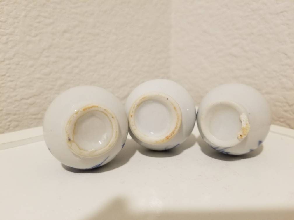 Set of 6 Porcelain Blue and White Miniature Vases, 2.2" Tall Minivase ...