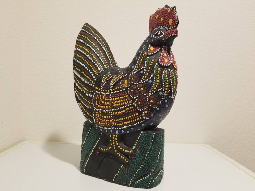 Large Farmhouse Wooden Rooster Decor, Fork Art Chicken, Hand Painted ...