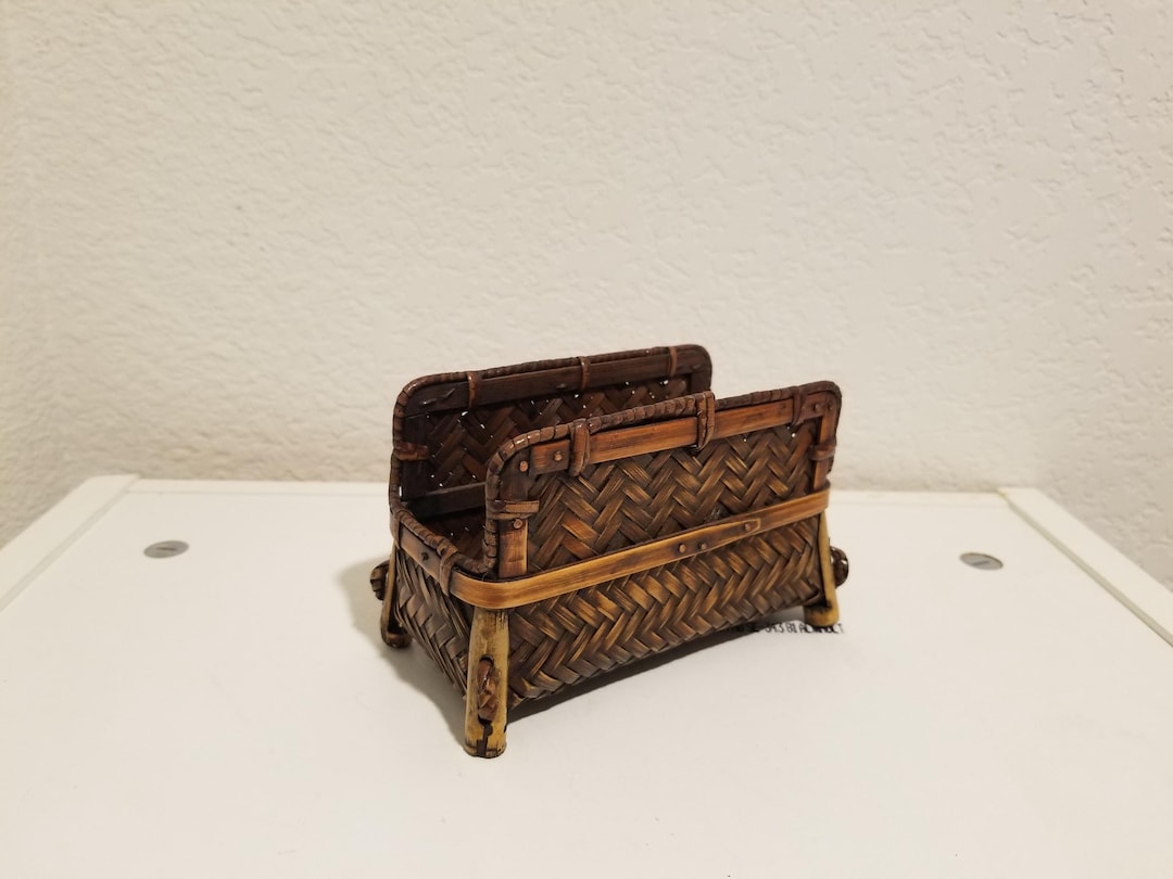 Mid Century Woven Rattan Card Holder, Vintage Bamboo Letter or Mail ...