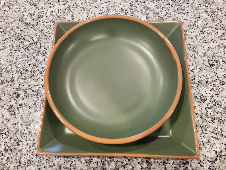 Platter, Terra Cotta Tableware 12" Large Square Serving Tray Green ...