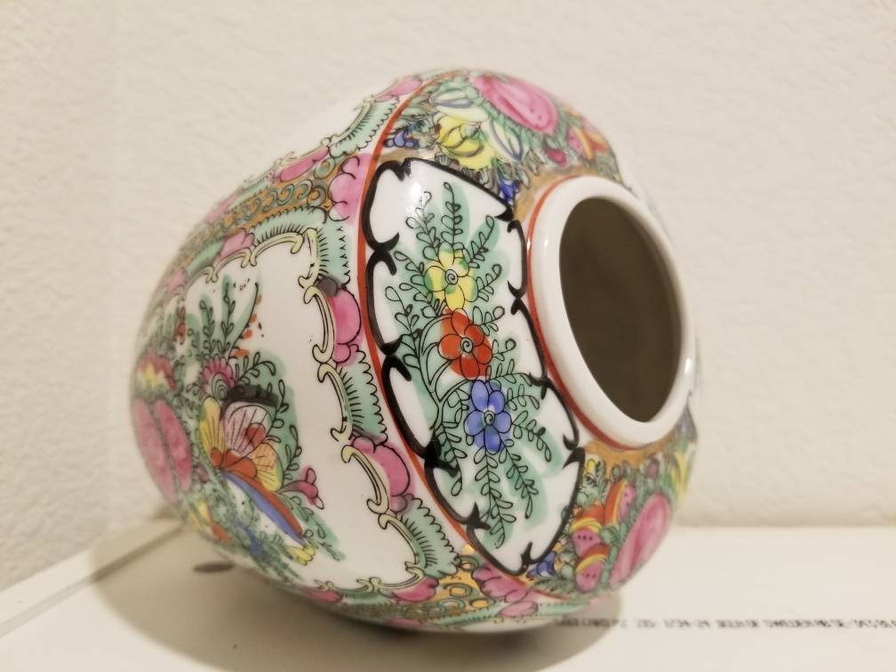 Vintage Hand Painted 8 Tall Chinese Vase, Pink Floral Vase, Butterflies ...