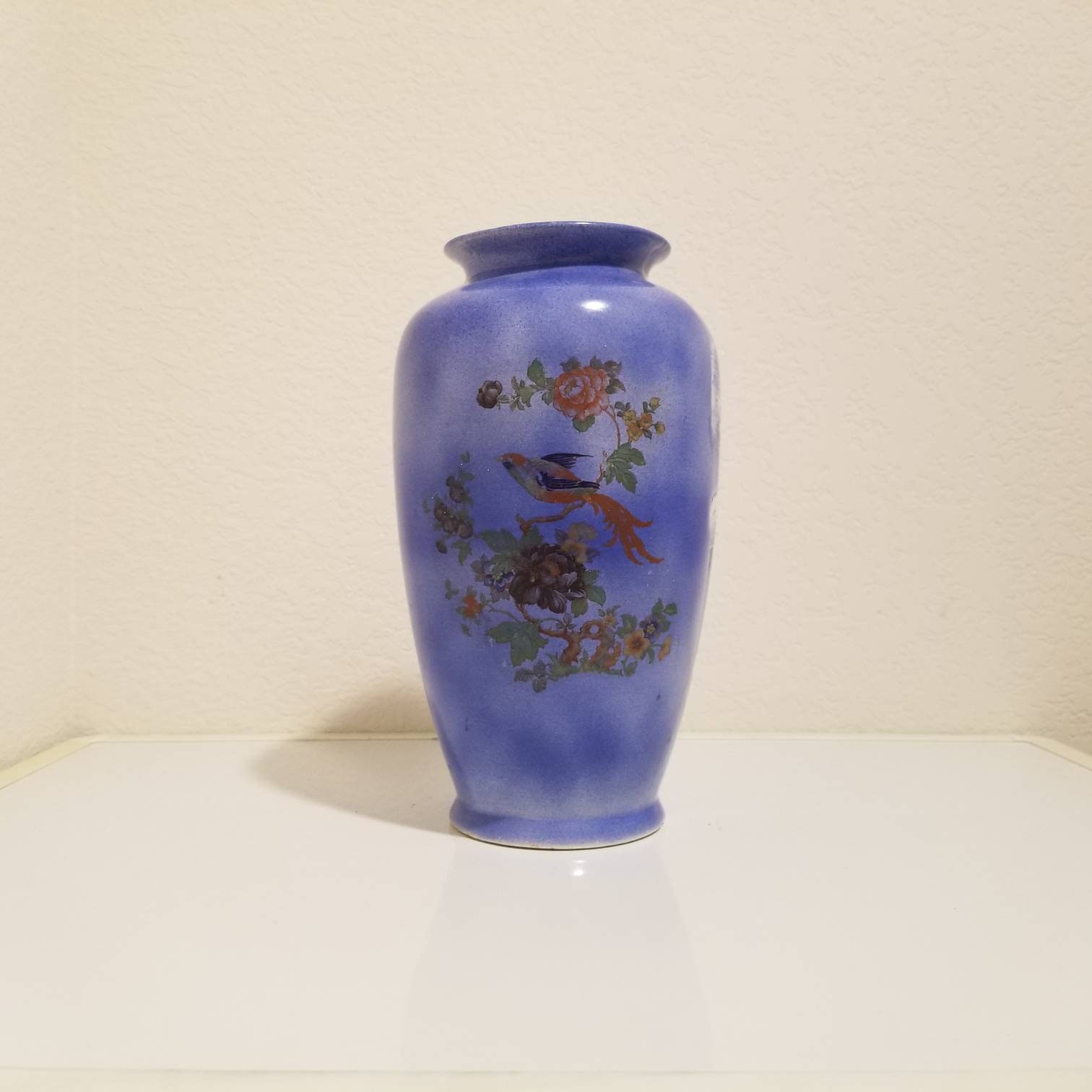 Hand Painted Ceramic Blue Vase Bird Vase, Snow White Mountain Blue Vase ...