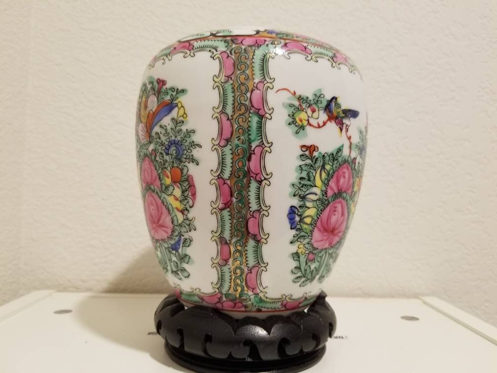 Vintage Hand Painted 8 Tall Chinese Vase, Pink Floral Vase, Butterflies ...