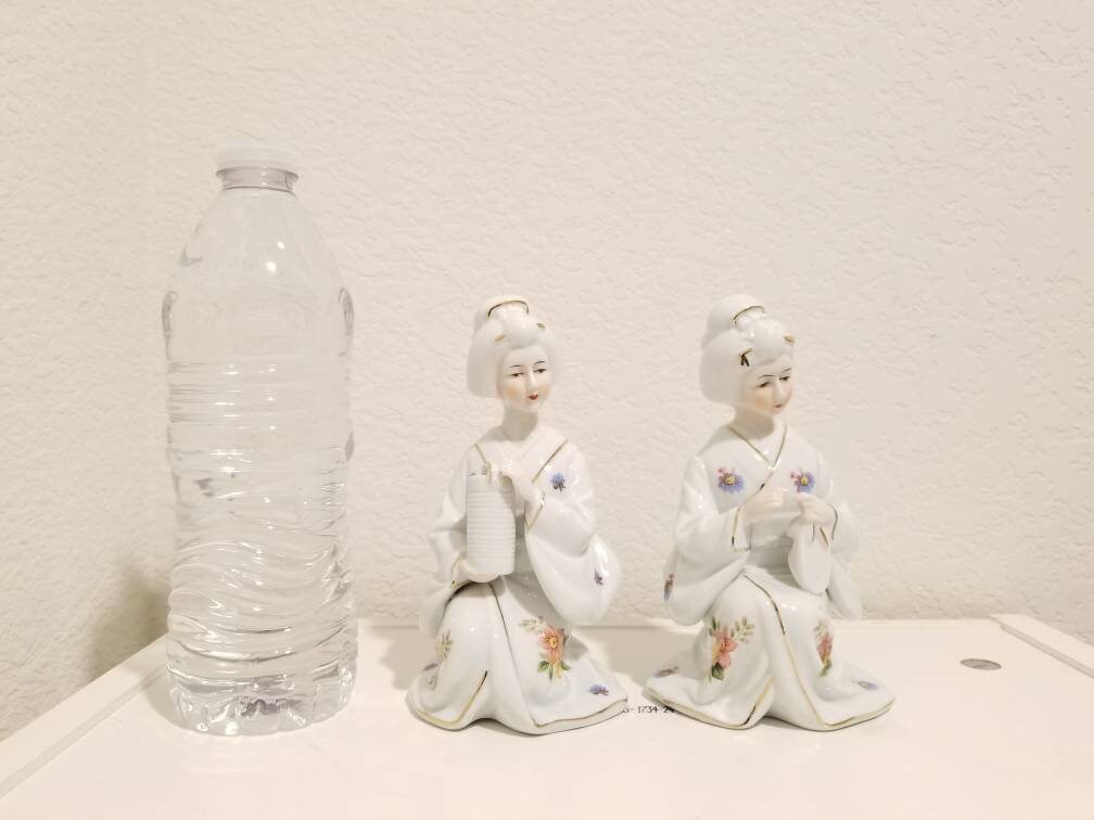 Set of 2 Vintage Ceramic Geisha Figurine, Geisha With Drum and Musical ...