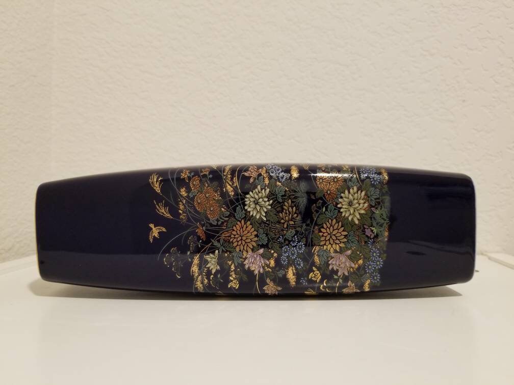 Square Indigo Vase, Japan Hand Painted Vase, Gold Rim Vase, Oriental ...