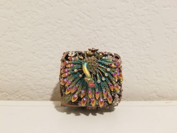Vintage Peacock Box, Hain Painted Peacock Trinket, Co… - Gem