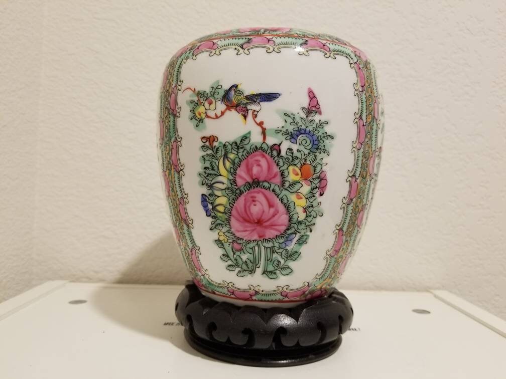 Vintage Hand Painted 8 Tall Chinese Vase, Pink Floral Vase, Butterflies ...