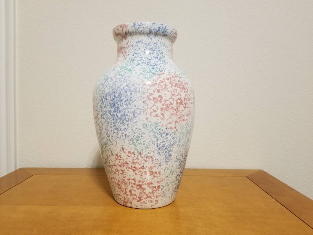 Speckled Italy Large Vase, White Blue Green Red Pottery 13 Tall Vase ...