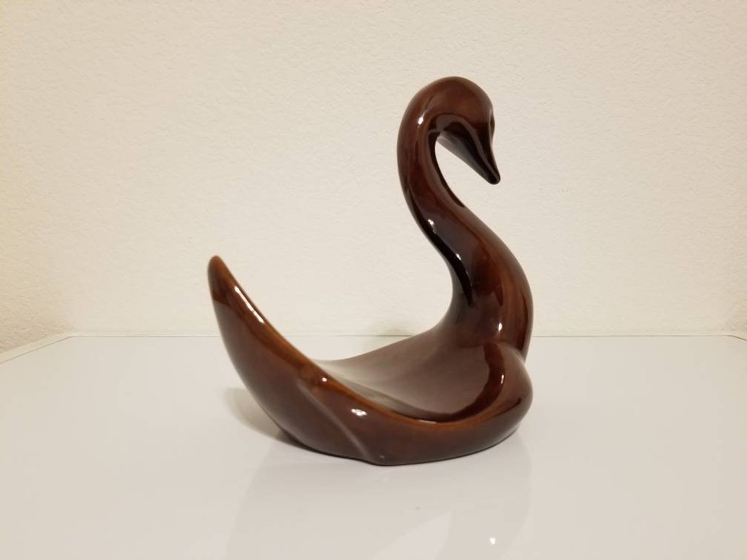 Vintage Ceramic Swan Towel Holder, Brown Swan Figurine, Swan Sculpture ...