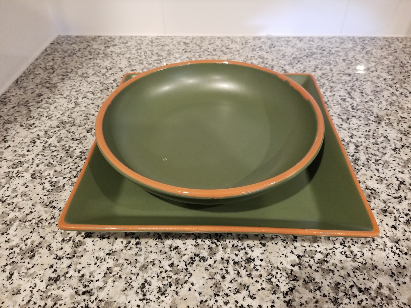 Platter, Terra Cotta Tableware 12" Large Square Serving Tray Green ...