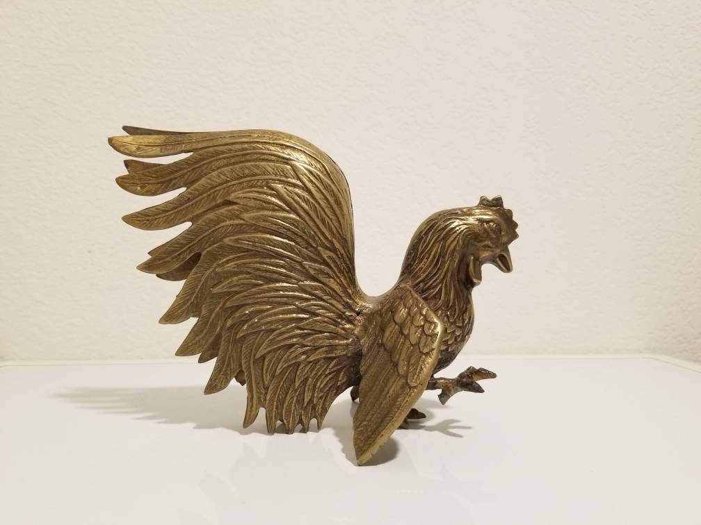 Vintage Set of 2 Brass Rooster Figurine, Pair of Fighting Brass Rooster ...