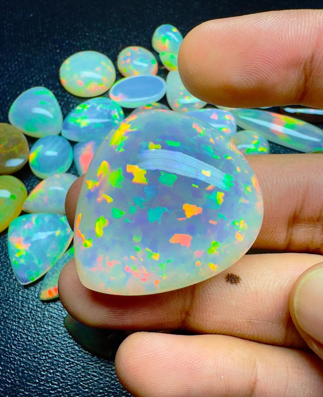 94.05ct Confetti Pattern Huge Ethiopian Welo Opal Pear Cabochon Bright ...