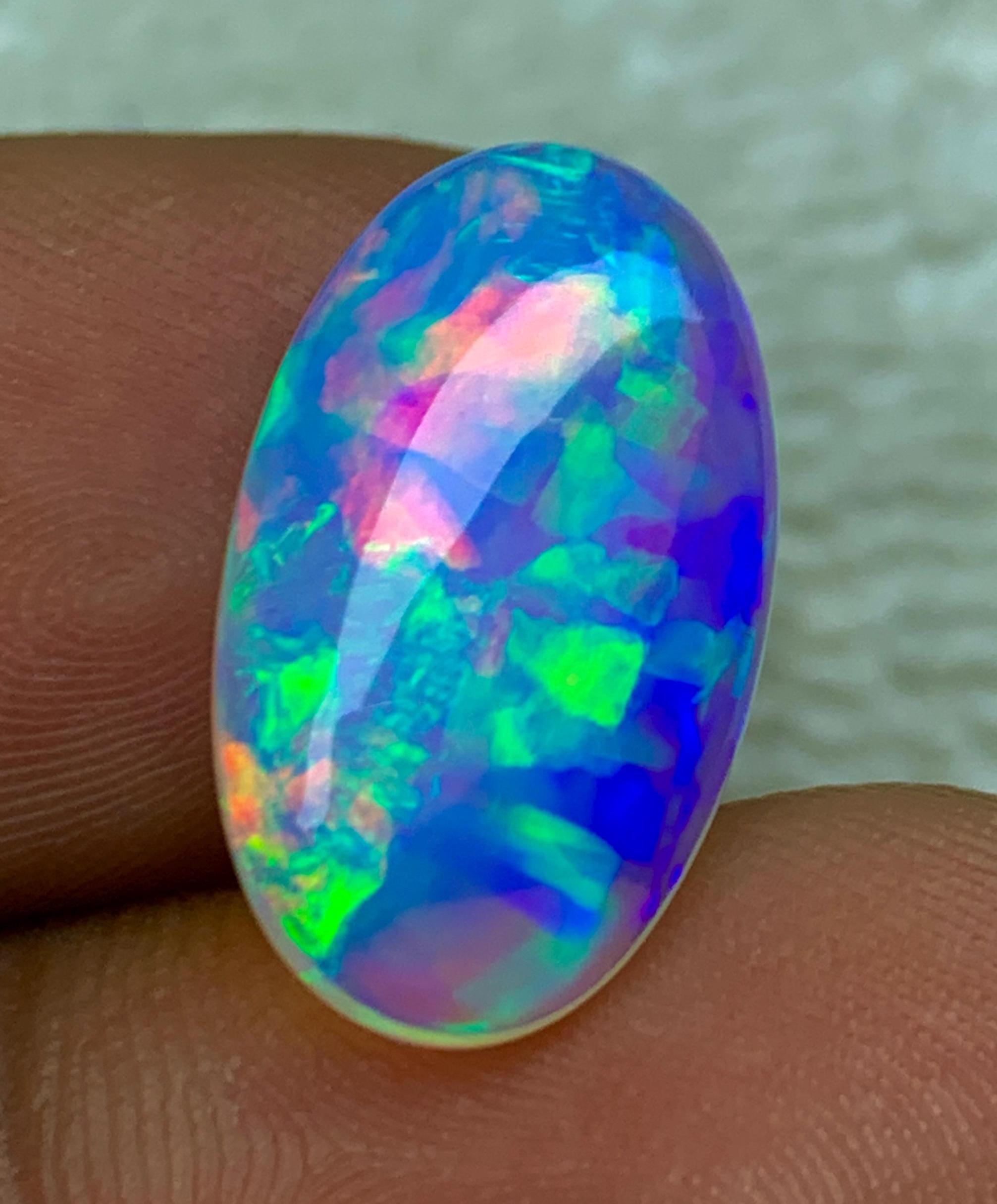 4.55ct Rainbow Ethiopian Opal, Welo Crystal Opal Cab, Sparkling Fire 5/ ...