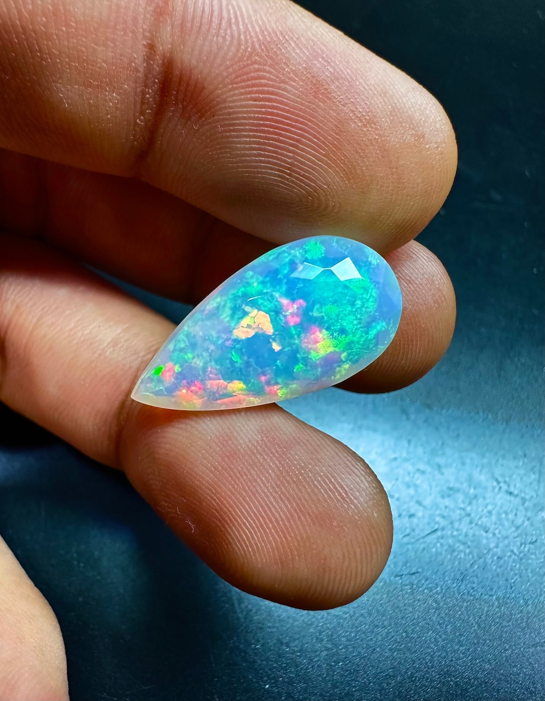 10.8ct Confetti Honeycomb AAA Ethiopian Welo Opal Faceted Pear Cut ...