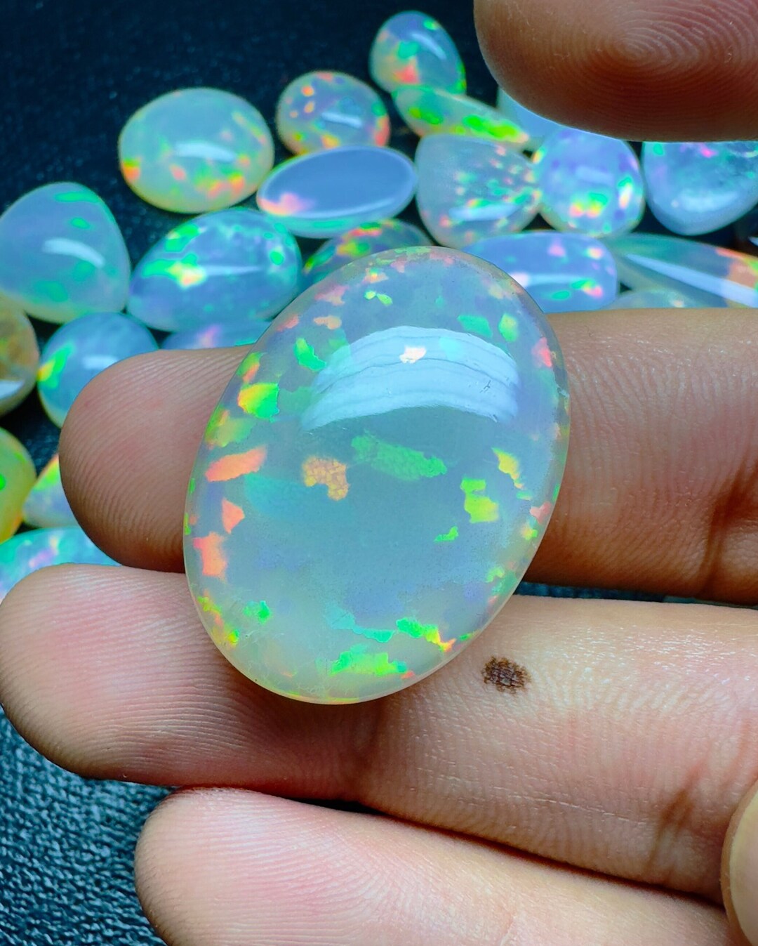 36.5ct Naturally Dark Ethiopian Welo Opal Micro-cell Honeycomb Oval Cab ...