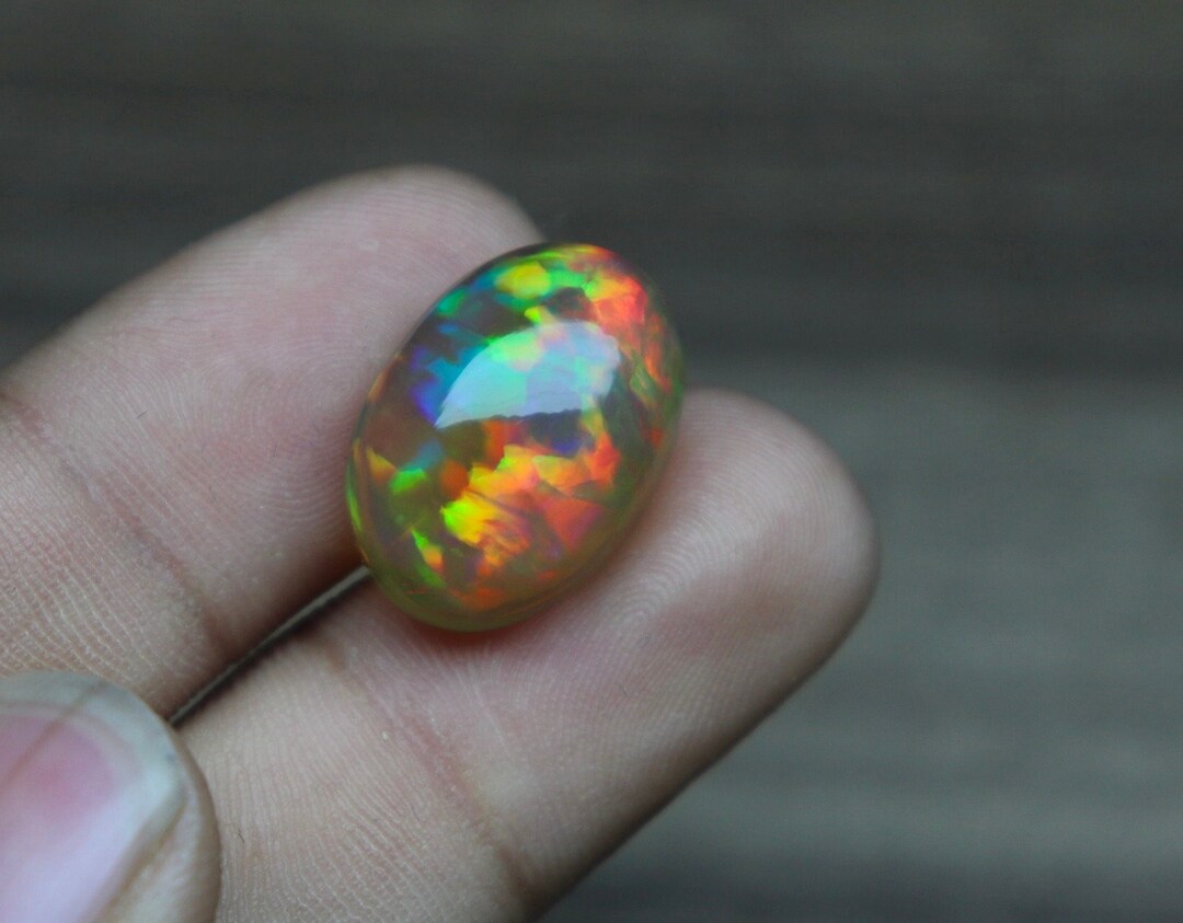 12.85ct Naturally Dark Ethiopian Opal, Oval Welo Opal Cabochon, Bright Fire Opal, Loose Gemstone ...