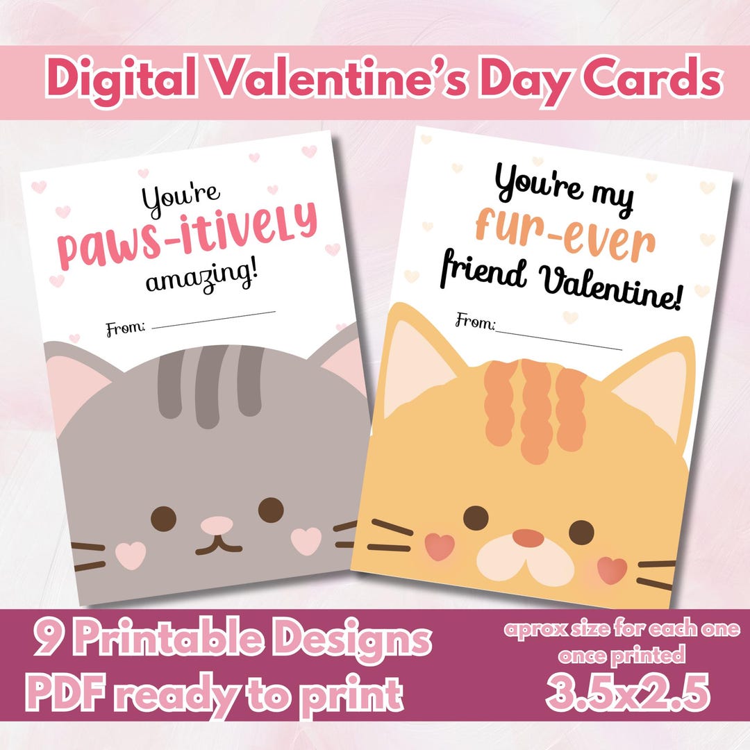 Cat Themed Printable Valentine Cards - Etsy