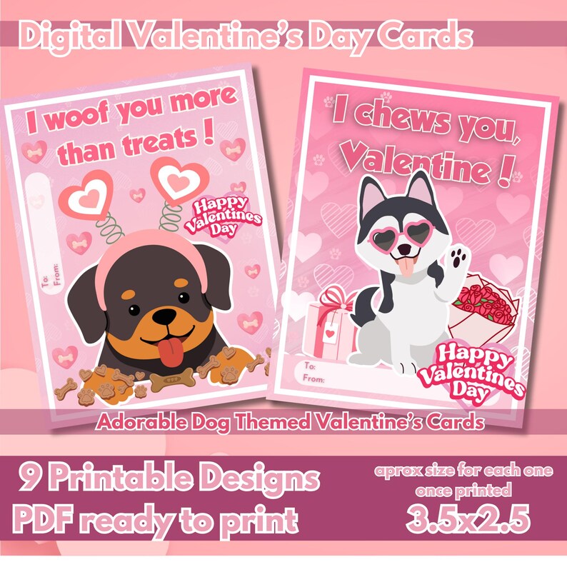 Dog Printable Valentine Cards for Kids - Etsy