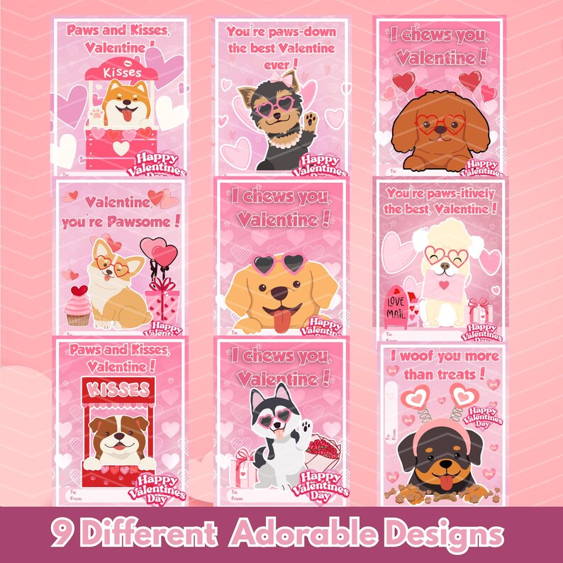 Dog Printable Valentine Cards for Kids - Etsy