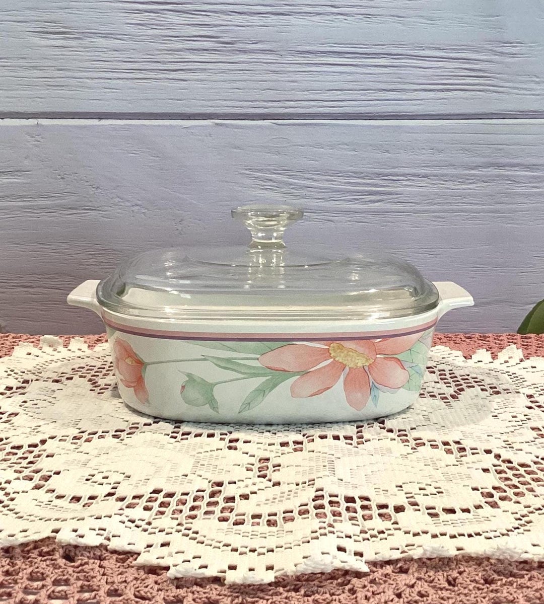 Vintage Corning Ware Peony Pattern 2 Liter Square Casserole Dish With ...