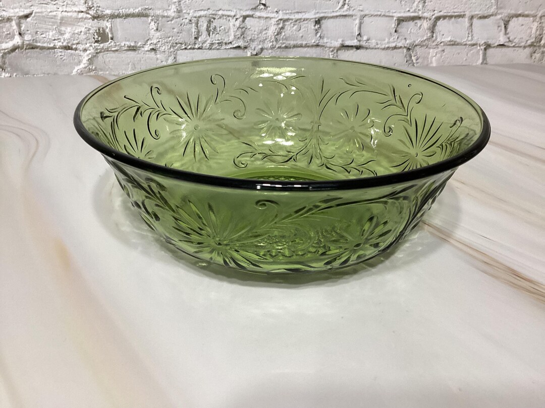 Indiana Glass Daisy Pattern Avocado Green Bowl - Etsy