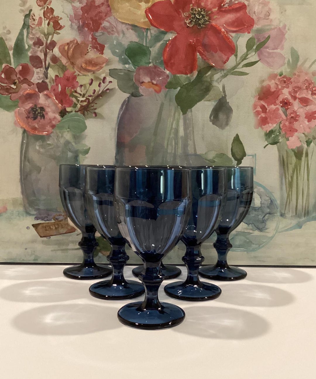 Vintage Libbey Duratuff Gibraltar Deep Blue Water Glasses, Set of Six ...