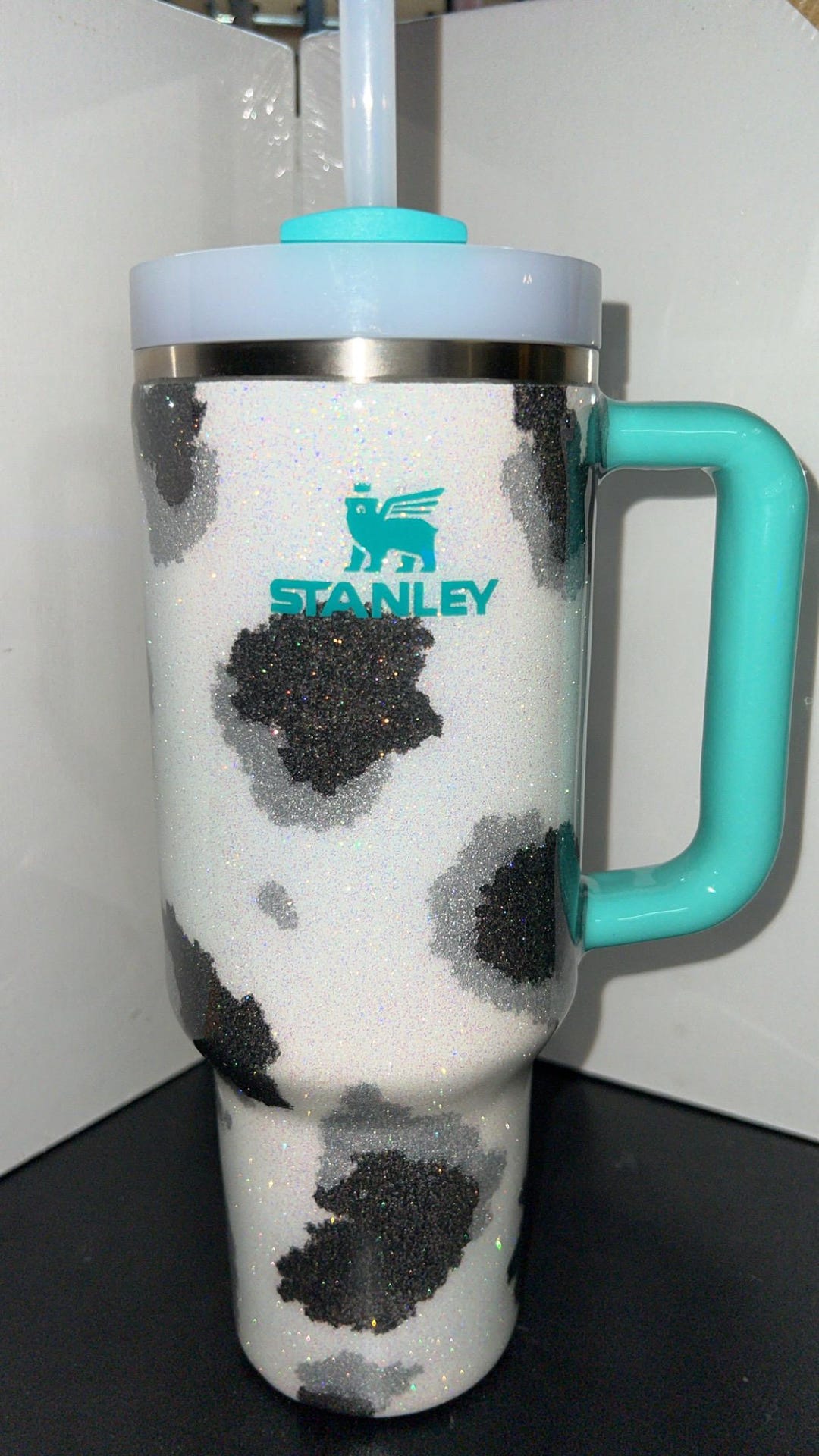 Custom 40oz Stanley Glittered Cow Print With Choice of Color Handle and ...