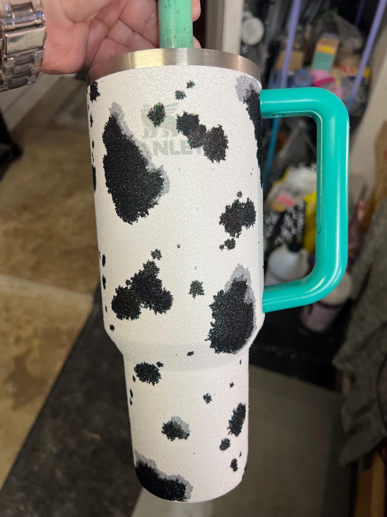 Custom 40oz Stanley Glittered Cow Print With Choice of Color Handle and ...