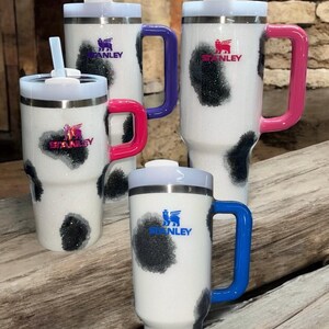 Custom 40oz Stanley Glittered Cow Print With Choice of Color Handle and ...