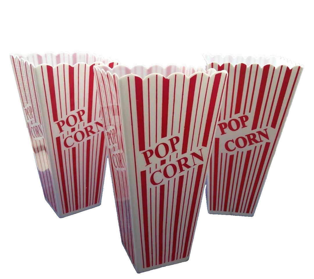 3 Popcorn Tubs, Plastic - Vintage/retro! Reusable Bowls Movie Tub Style ...