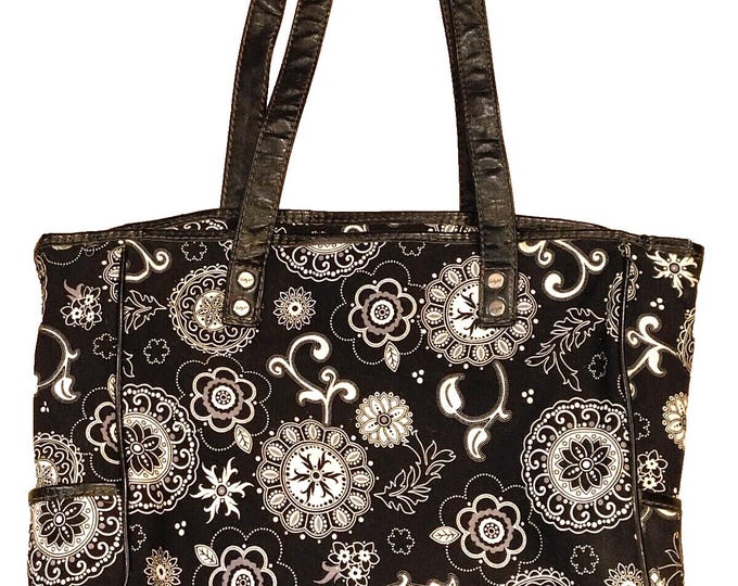 Thirty One Medallion Paisley Black White Floral Xlarge Shoulder Bag ...