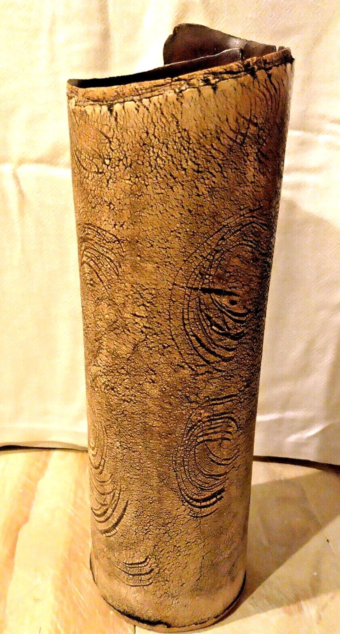 Vintage Sally Mckeever Ceramic African Elephant Leg Life Like Vase Tan ...