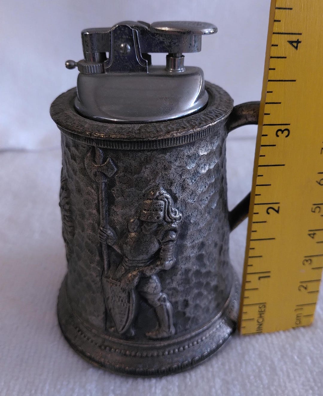 Vintage Stein Table Lighter Pewter Knights in Armor & Shield Medieval ...