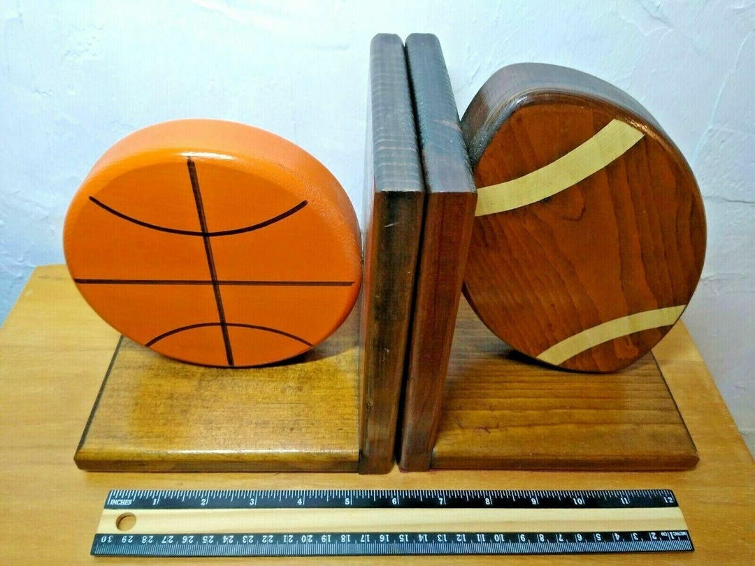 Football/basketball Wooden Bookends! Very Unique! Hand Crafted! NICE ...