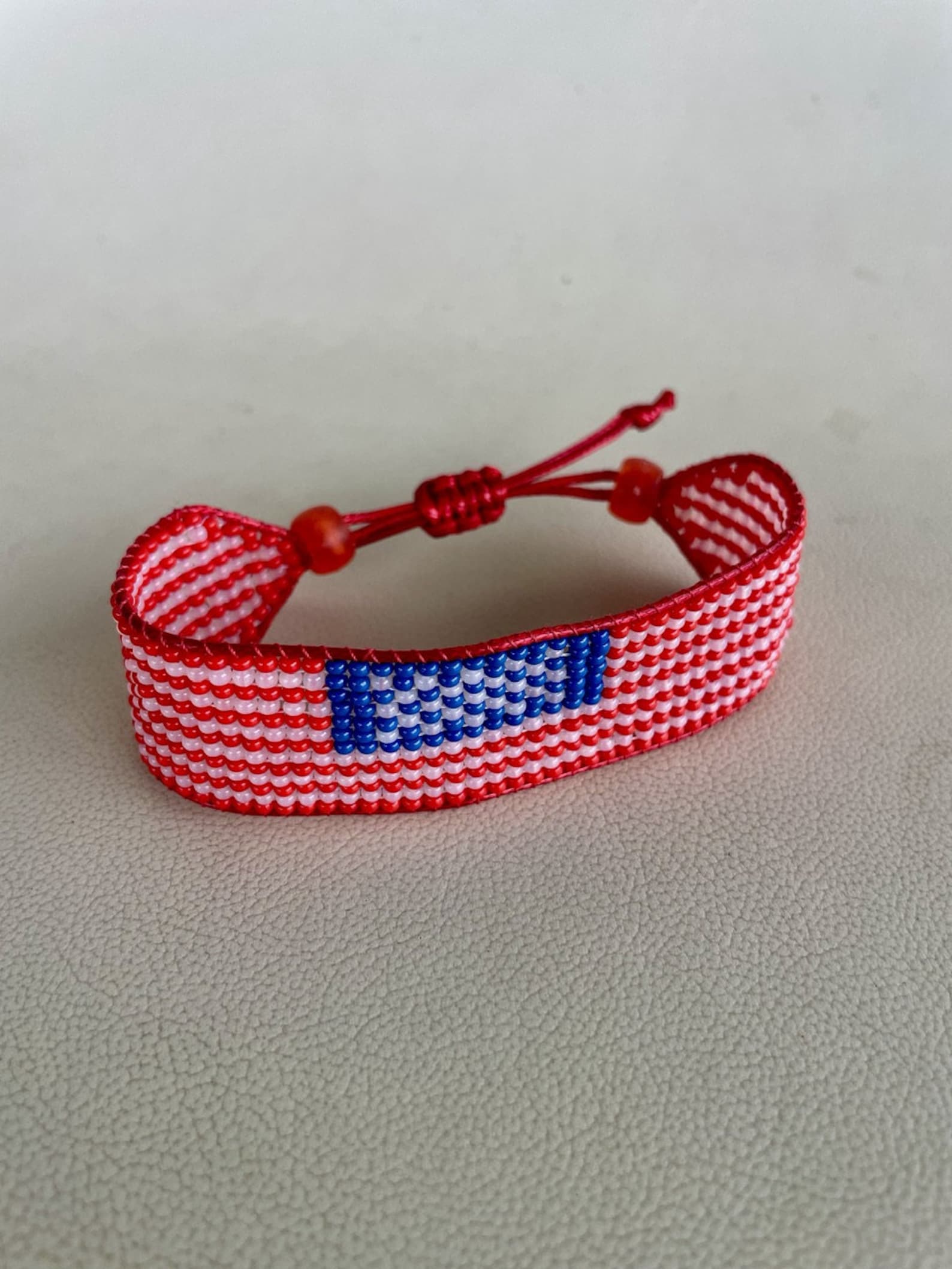 Patriotic United States Flag Bracelet Made From Czech Seed Beads Unisex ...