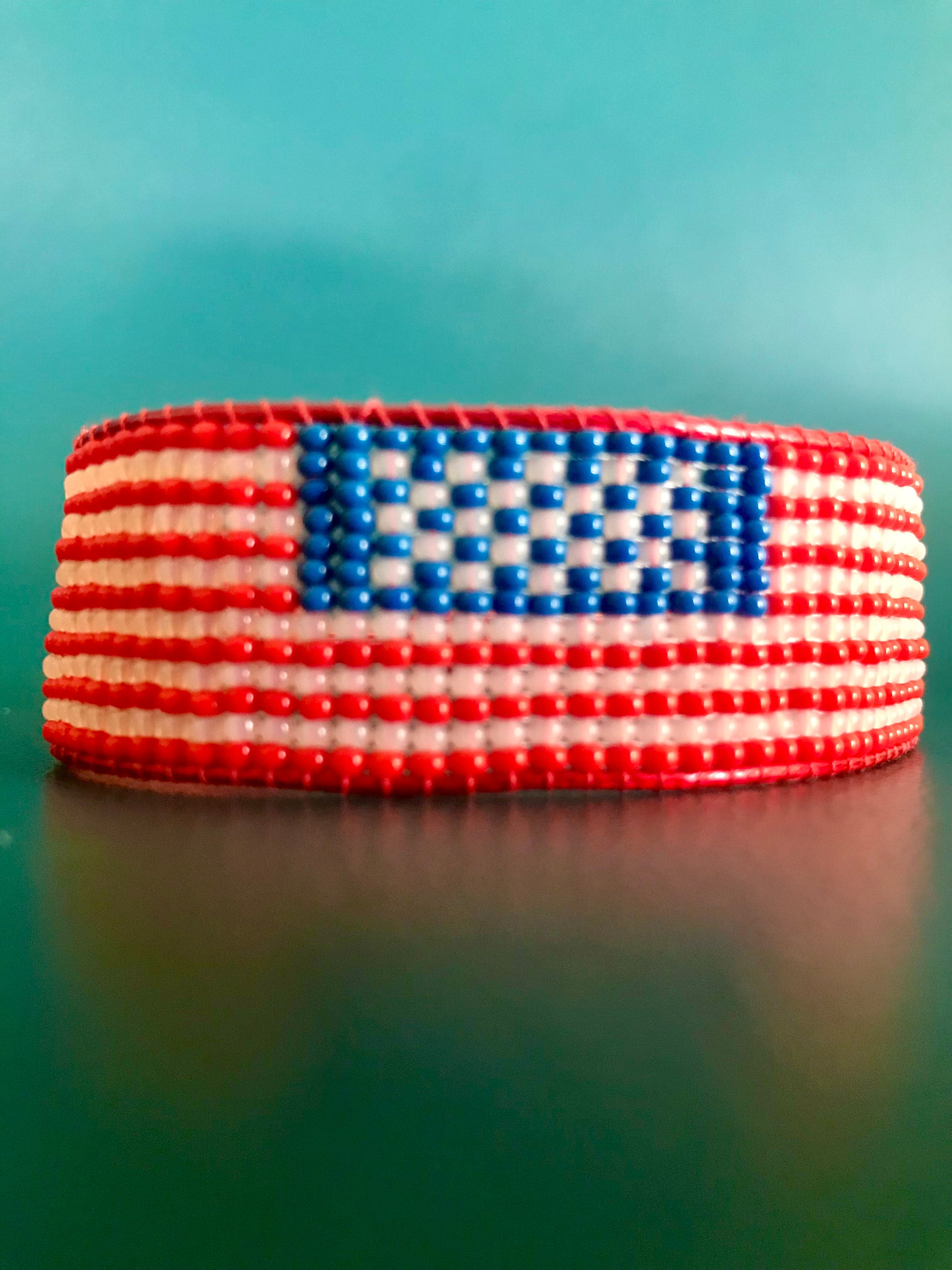 Patriotic United States Flag Bracelet Made From Czech Seed Beads Unisex ...