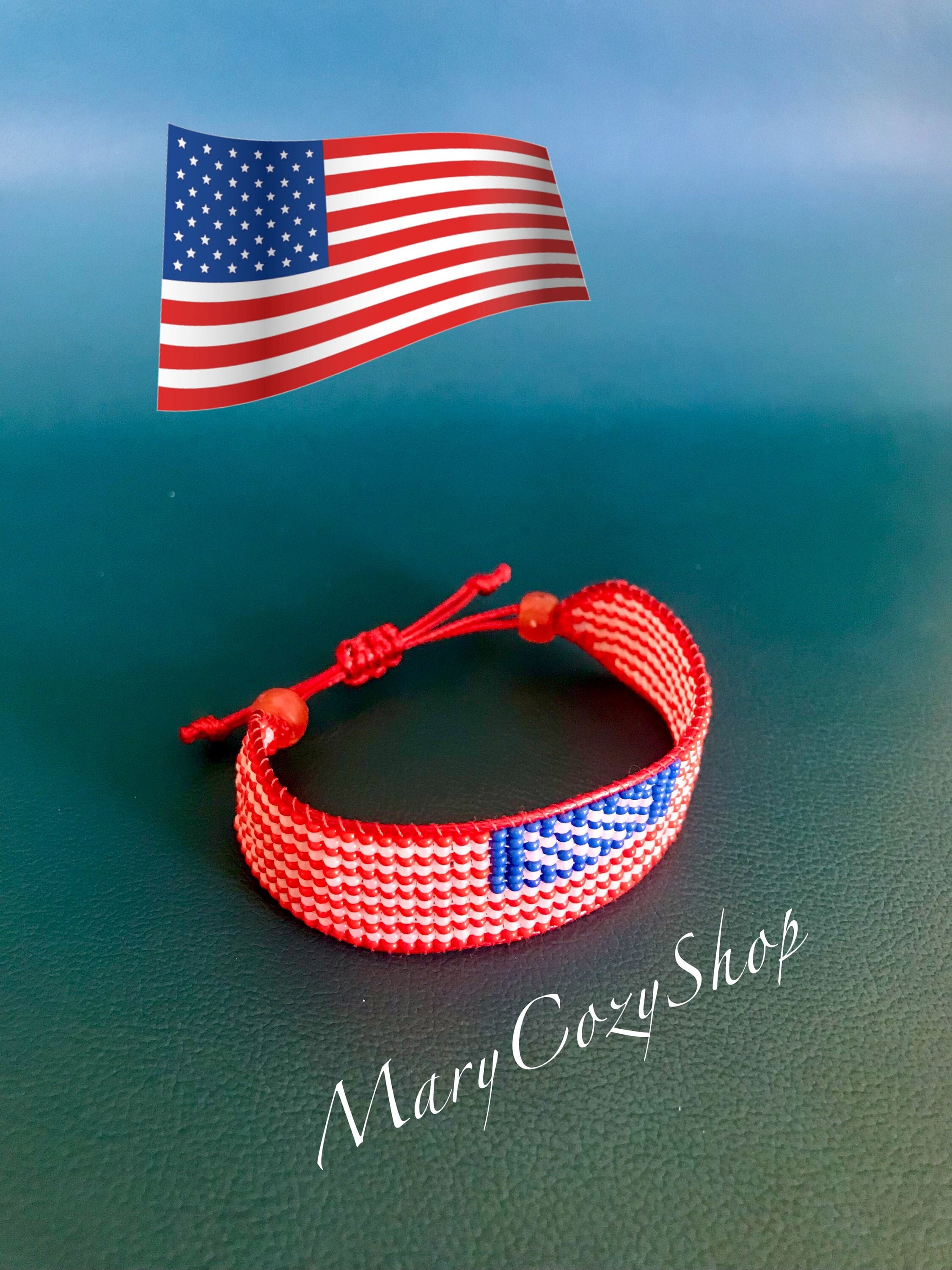 Patriotic United States Flag Bracelet Made From Czech Seed Beads Unisex ...