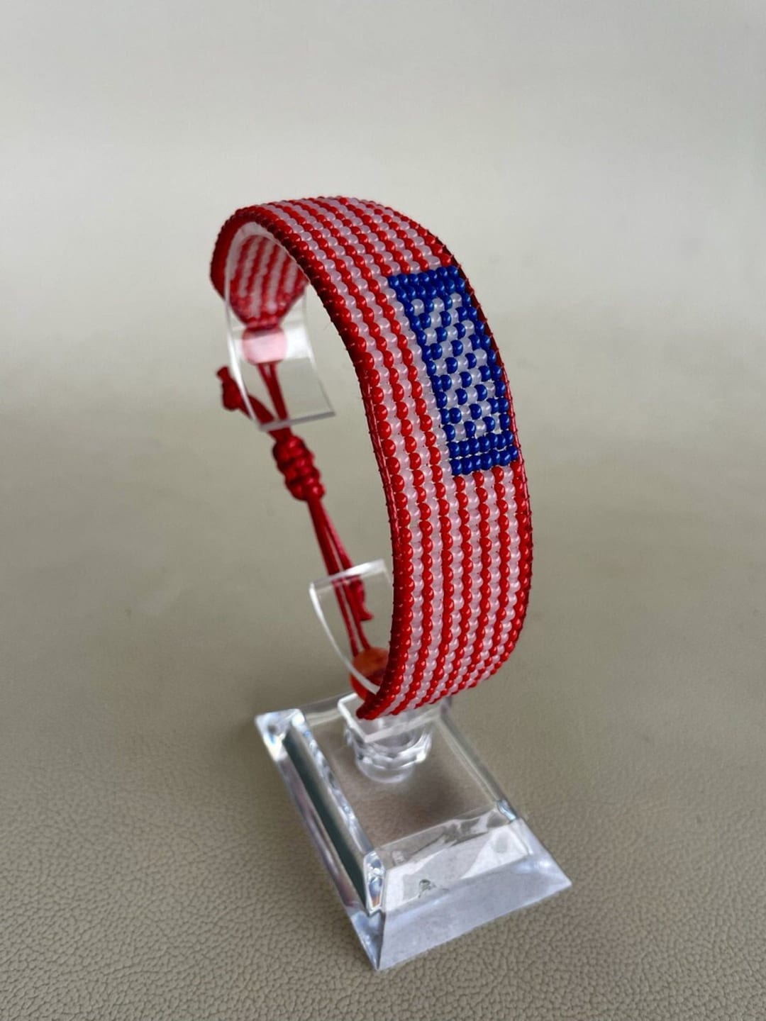 Patriotic United States Flag Bracelet Made From Czech Seed Beads Unisex ...