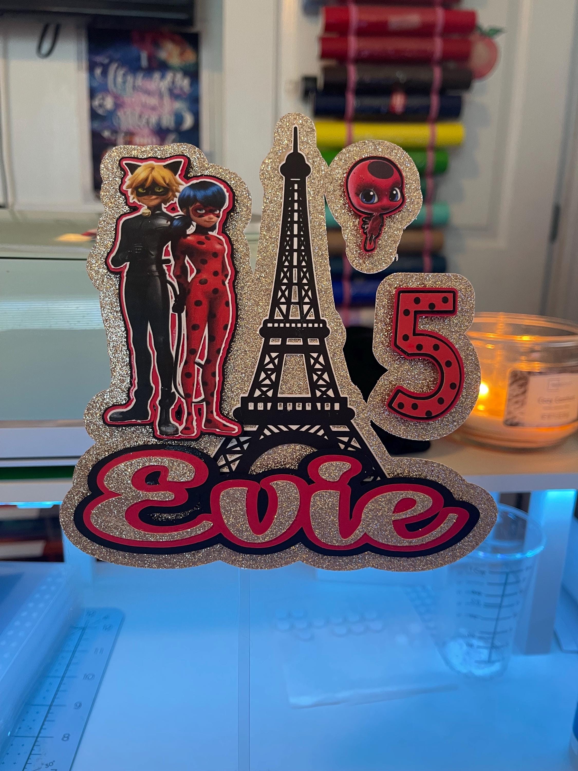 Black and Red Bug and Cat Boy Cake Topper - Etsy